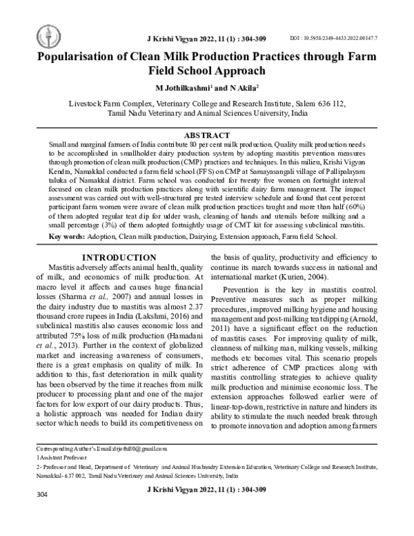 (PDF) Popularisation of Clean Milk Production Practices through Farm ...