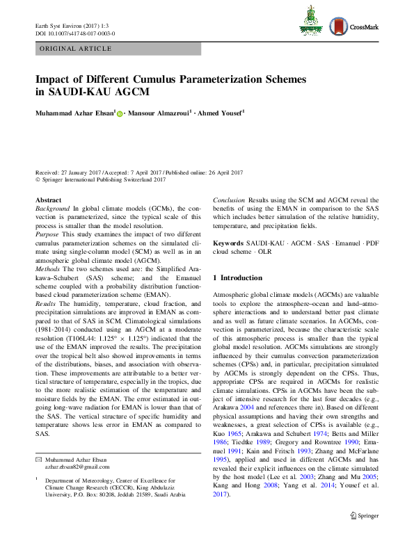 Pdf Impact Of Different Cumulus Parameterization Schemes In Saudi Kau
