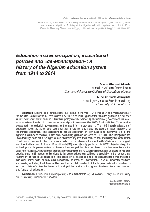 (PDF) Education and emancipation, educational policies and «de ...