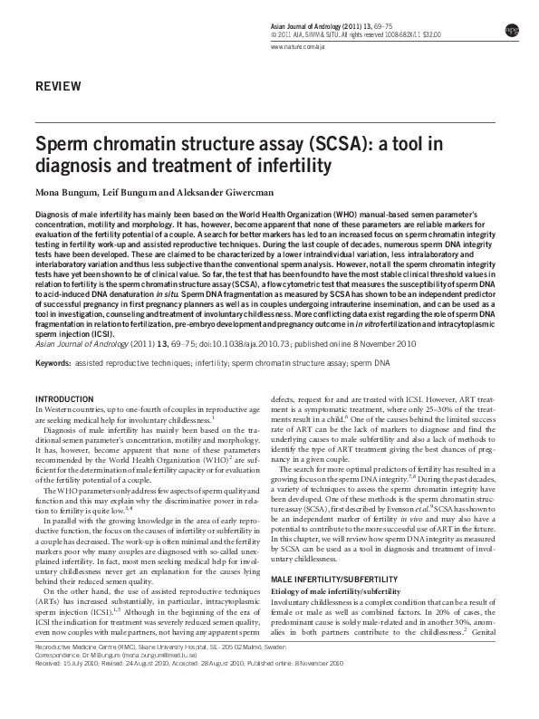 (PDF) Sperm chromatin structure assay (SCSA): a tool in diagnosis and treatment of infertility ...