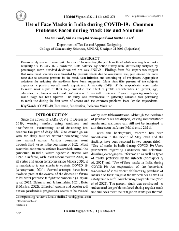 (PDF) Use of Face Masks in India during COVID-19: Common Problems Faced ...
