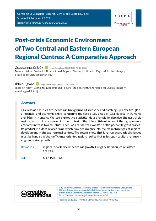 (PDF) Post‑crisis Economic Environment of Two Central and Eastern ...