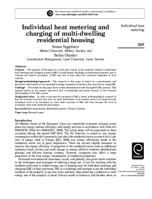 (PDF) Individual heat metering and charging of multi‐dwelling ...