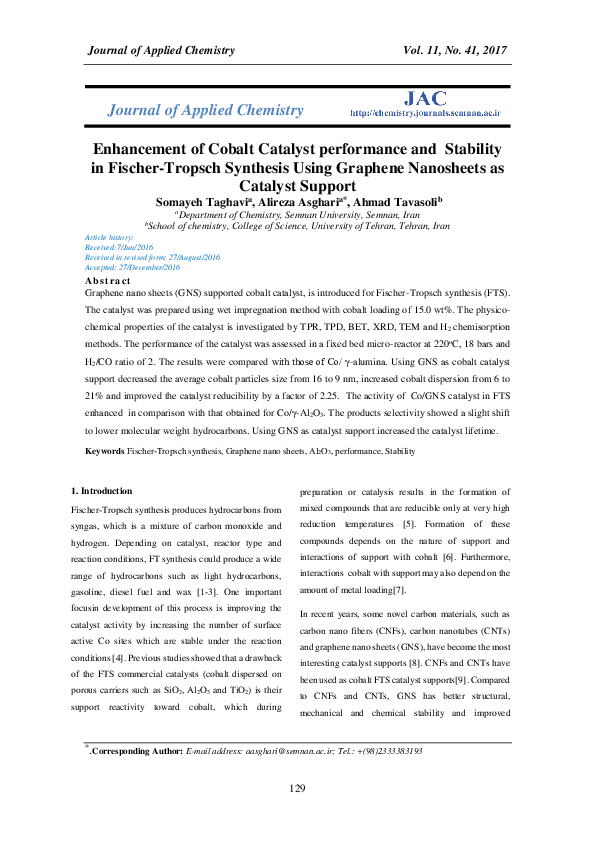 (PDF) Enhancement of Cobalt Catalyst performance and Stability in ...