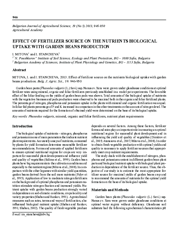 (PDF) Effect of Fertilizer Source on the Nutrients Biological Uptake with Garden Beans Production