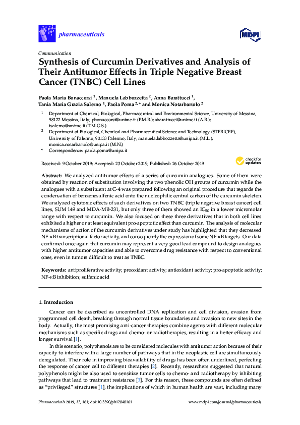 (PDF) Curcumin Derivatives Against Triple Negative Breast Cancer