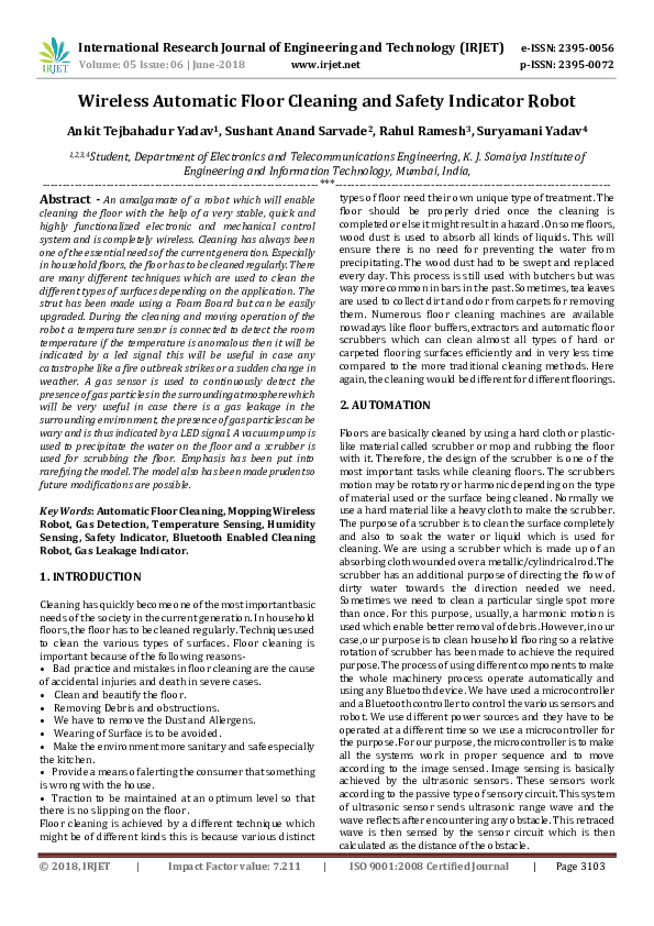 (PDF) Wireless Automatic Floor Cleaning and Safety Indicator Robot