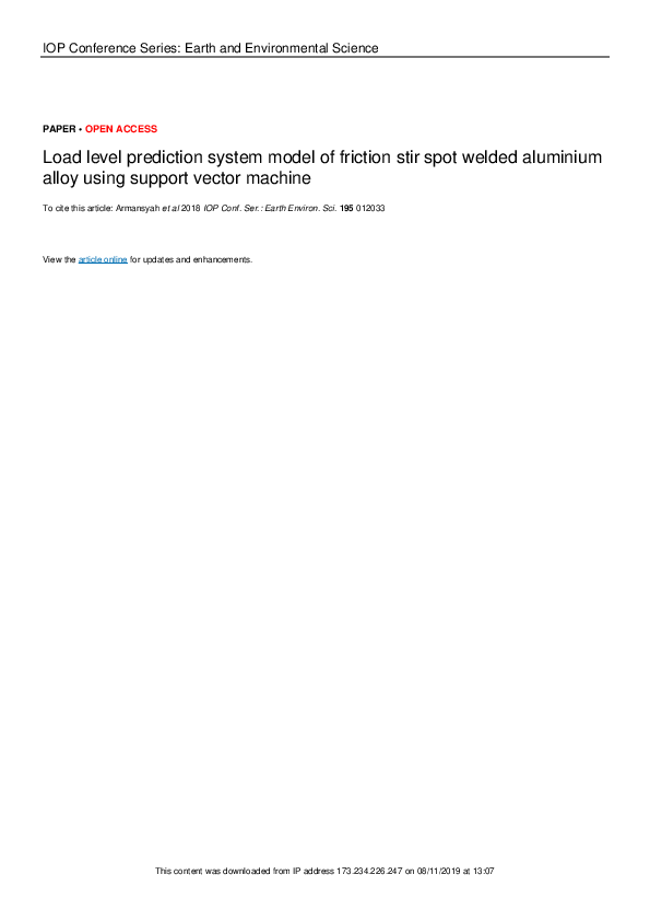 (PDF) Load level prediction system model of friction stir spot welded ...