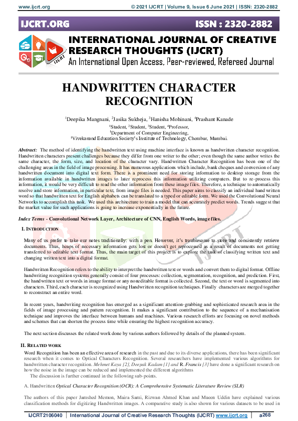 Pdf Handwritten Character Recognition Prashant Kanade