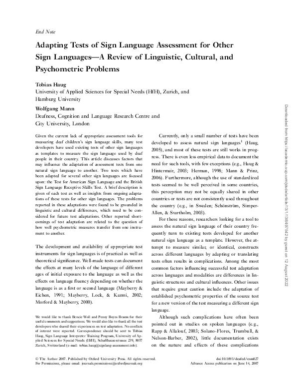 (PDF) Adapting Tests of Sign Language Assessment for Other Sign ...