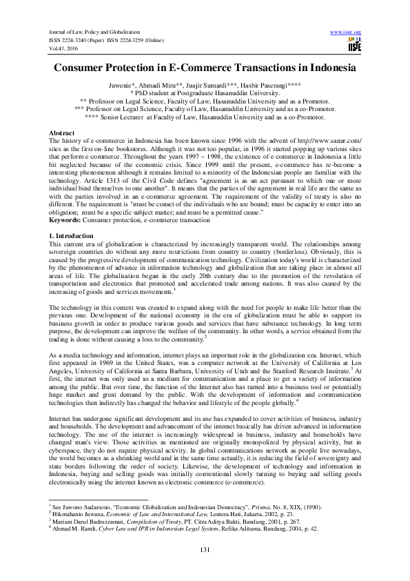 (PDF) Consumer Protection in E-Commerce Transactions in Indonesia