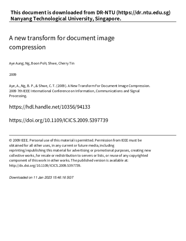 (PDF) A new transform for document image compression