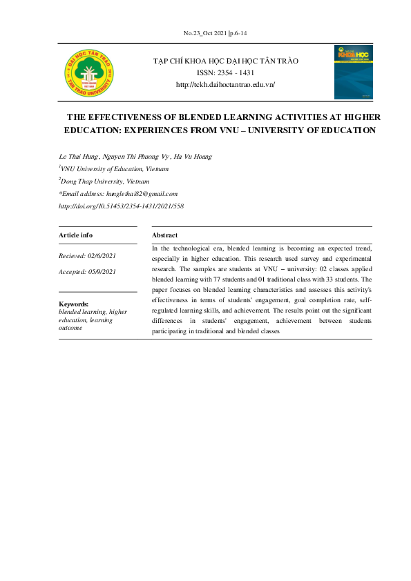 (PDF) The Effectiveness of Blended Learning Activities at Higher Ducation Ri NC Ro Nu – Uni R It ...