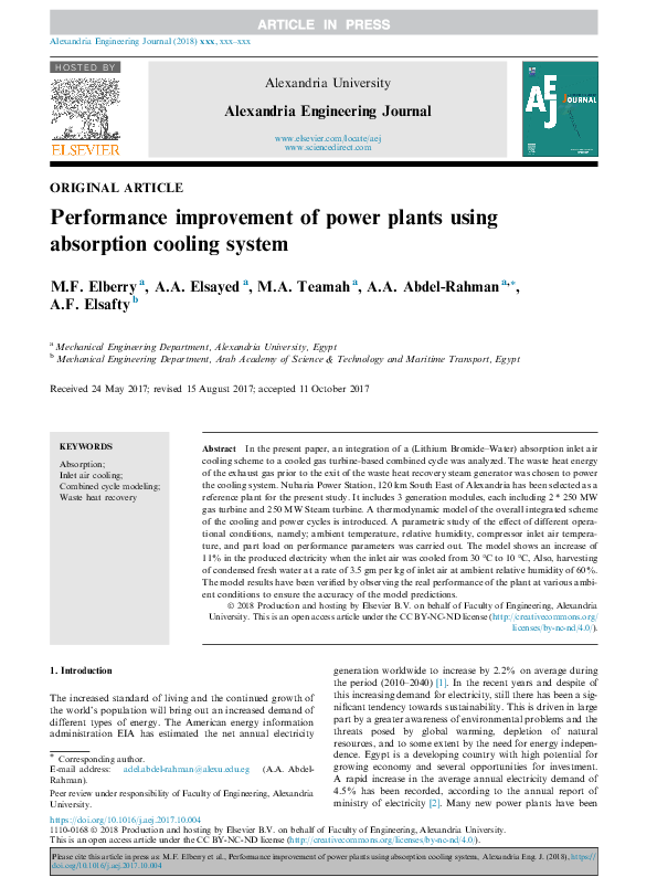 (PDF) Performance improvement of power plants using absorption cooling ...