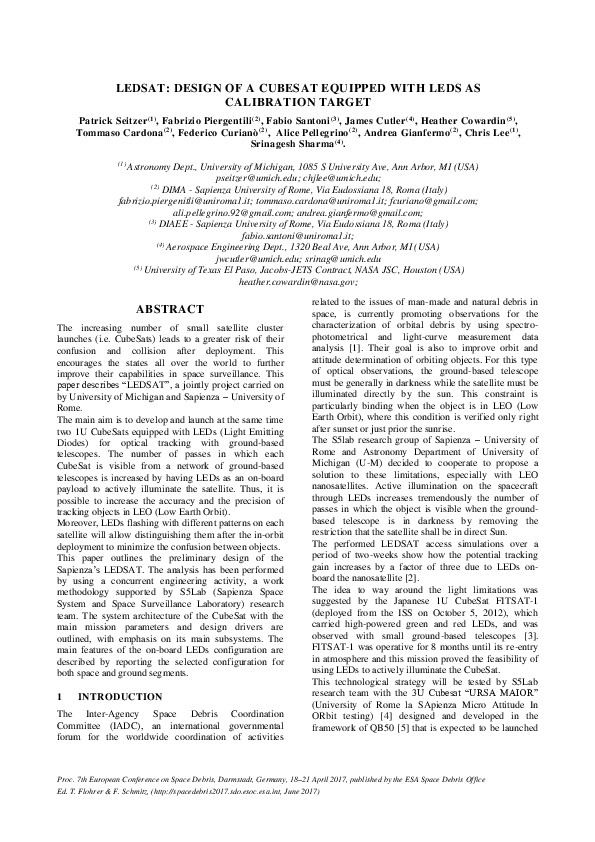 (PDF) LEDSat: Design of a CubeSat equipped with LEDs as calibration target