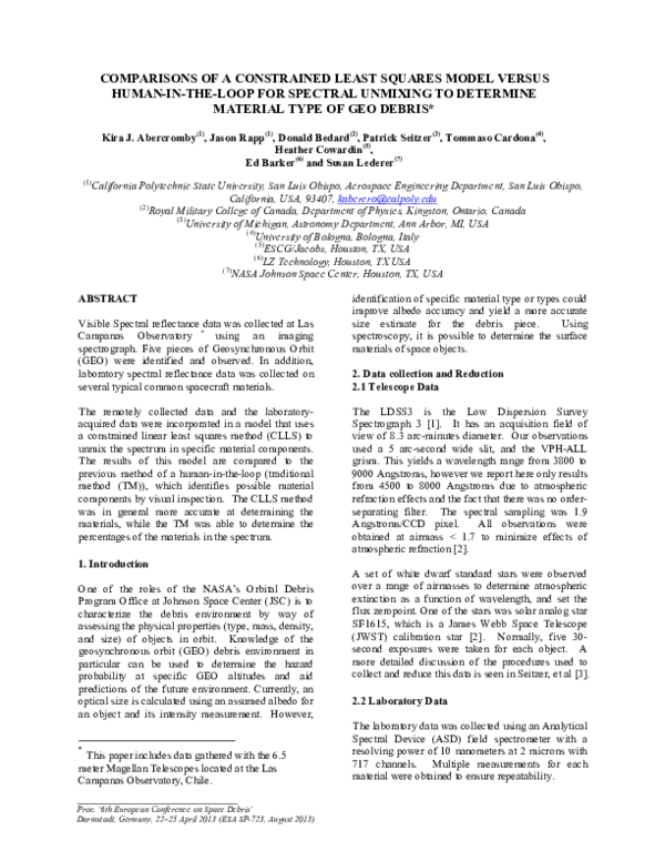 Pdf Comparisons Of A Constrained Least Squares Model Versus Human In The Loop For Spectral
