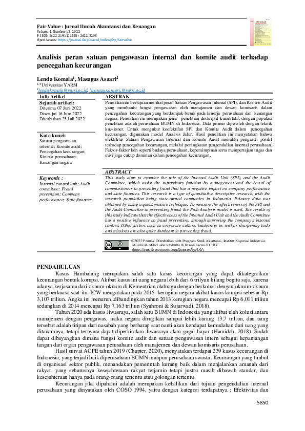 (PDF) Analisis peran satuan pengawasan internal dan komite audit ...