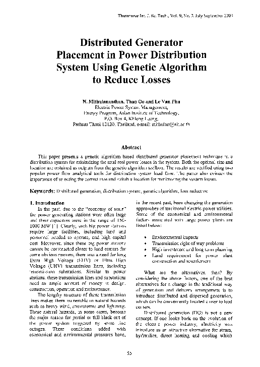 (PDF) Distributed generator placement in power distribution system using genetic algorithm to ...