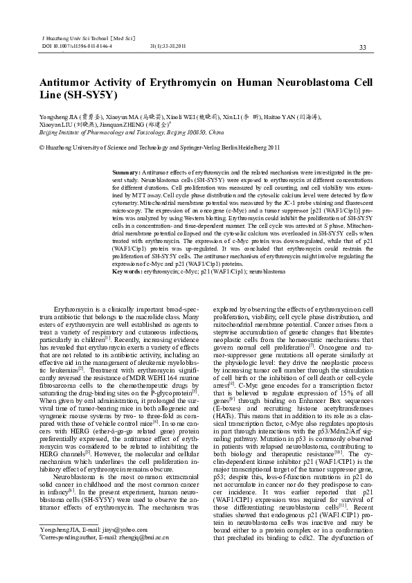 (PDF) Antitumor activity of erythromycin on human neuroblastoma cell ...