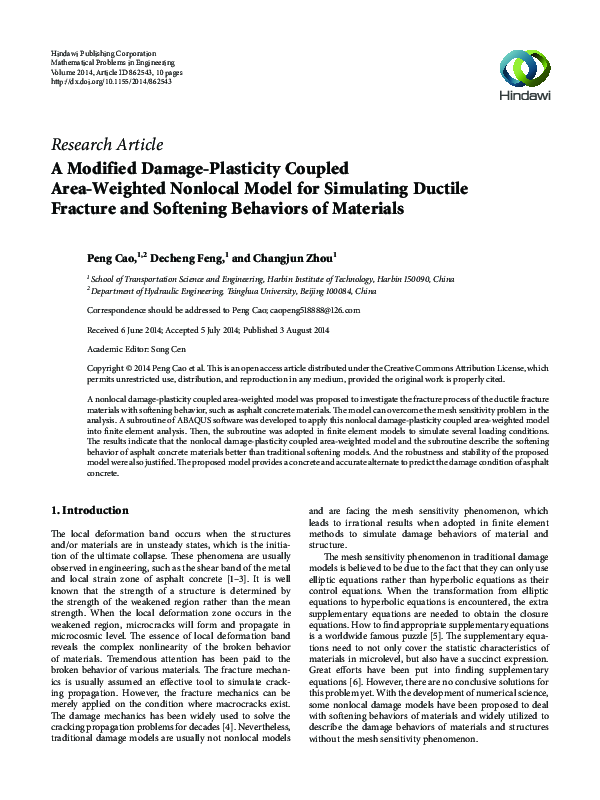 (PDF) A Modified Damage-Plasticity Coupled Area-Weighted Nonlocal Model for Simulating Ductile ...