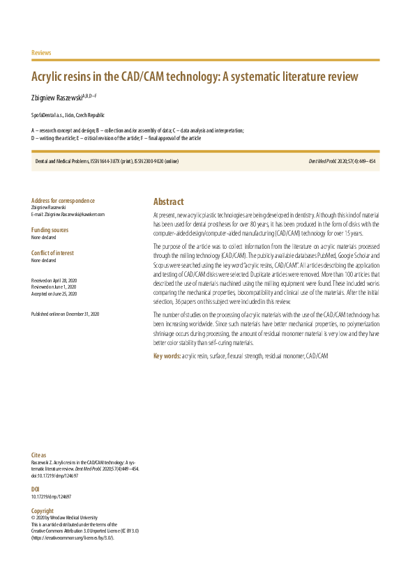 (PDF) Acrylic resins in the CAD/CAM technology: A systematic literature ...