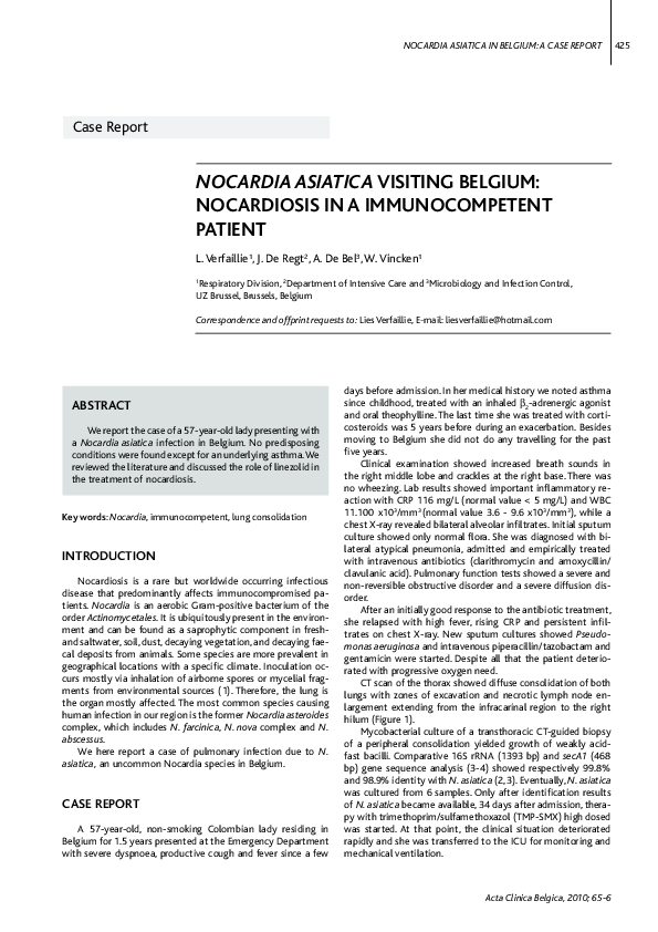 (PDF) Nocardia Asiaticavisiting Belgium: Nocardiosis in a ...