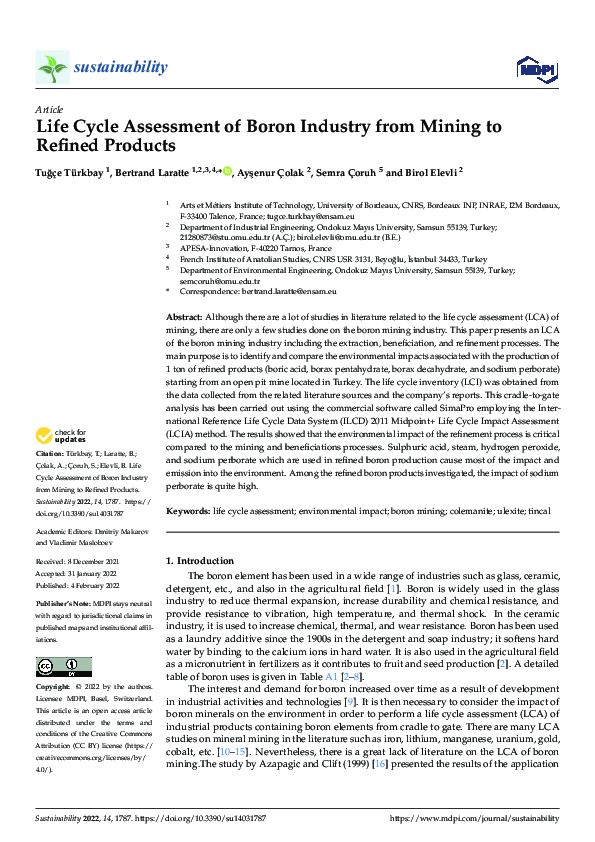 (PDF) Life Cycle Assessment of Boron Industry from Mining to Refined ...