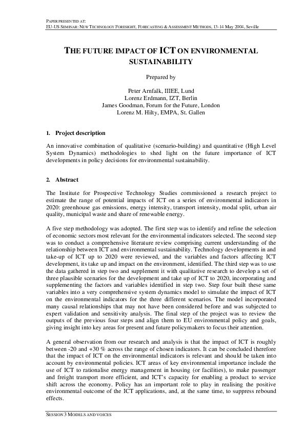 (PDF) The future impact of ICT on environmental sustainability.Fourth ...