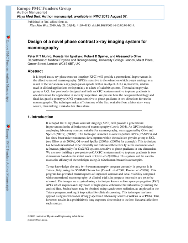(PDF) Design of a novel phase contrast x-ray imaging system for mammography