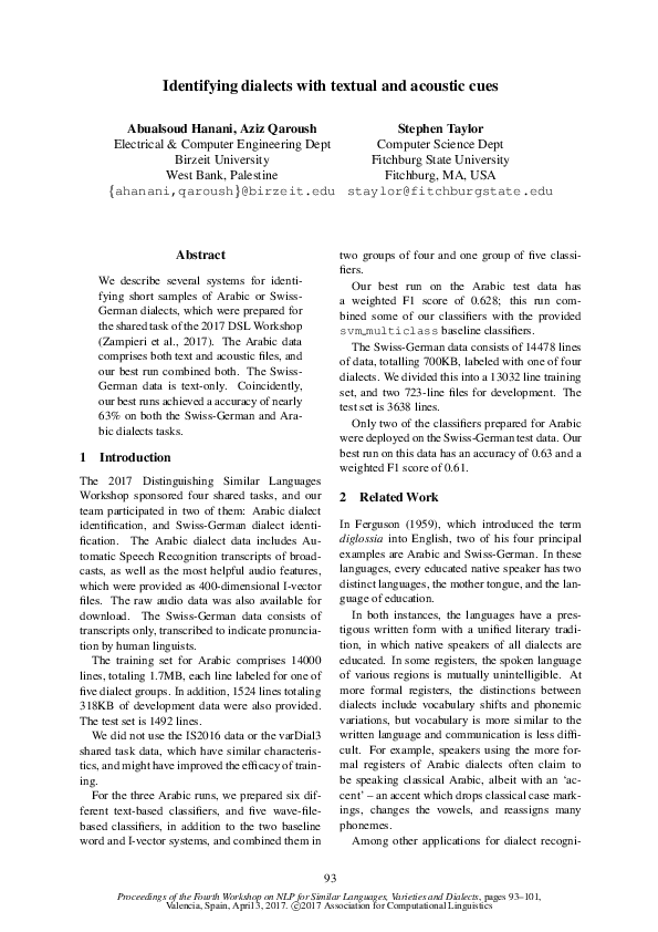 Pdf Identifying Dialects With Textual And Acoustic Cues