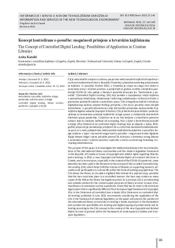 (PDF) The Concept of Controlled Digital Lending: Possibilities of ...