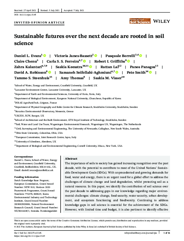 (PDF) Sustainable futures over the next decade are rooted in soil science