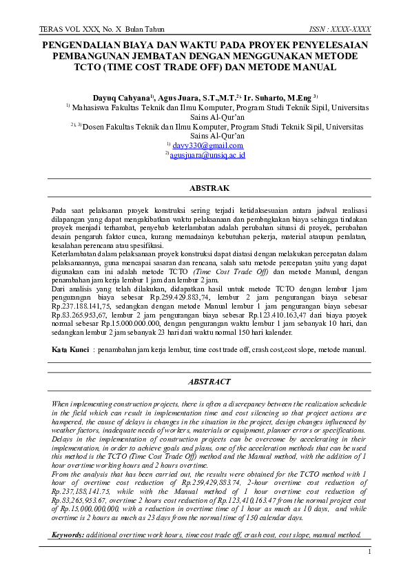 (DOC) PENGENDALIAN BIAYA DAN WAKTU PADA PROYEK PENYELESAIAN PEMBANGUNAN ...
