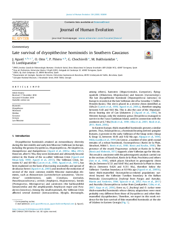 (PDF) Late survival of dryopithecine hominoids in Southern Caucasus