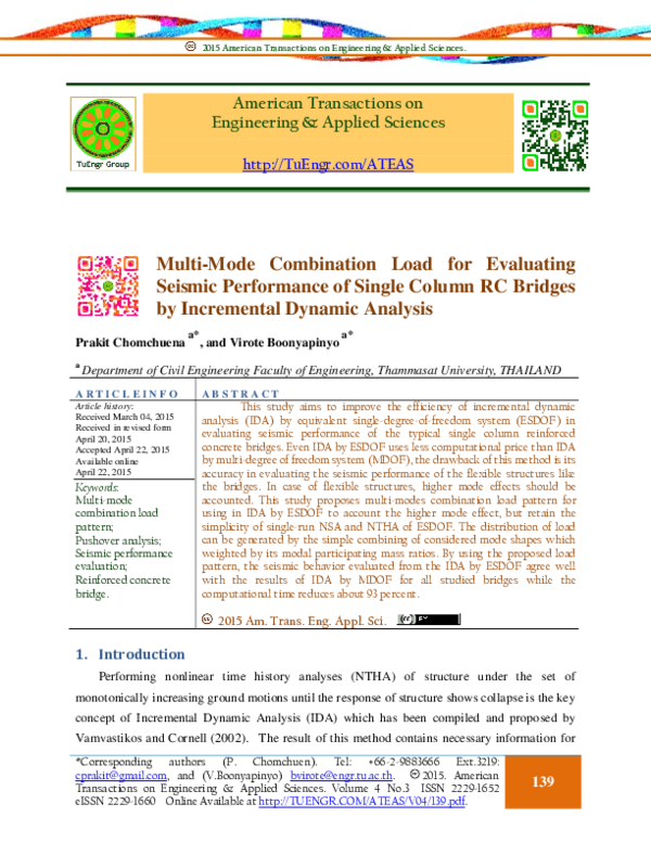 Pdf Multi Mode Combination Load For Evaluating Seismic Performance Of Single Column Rc Bridges