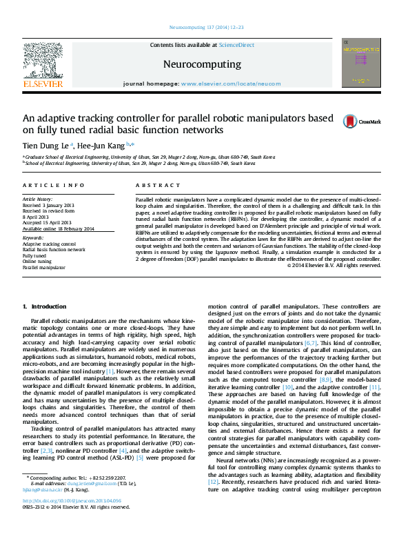 Pdf An Adaptive Tracking Controller For Parallel Robotic Manipulators Based On Fully Tuned