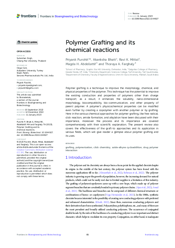 (PDF) Polymer Grafting and its chemical reactions