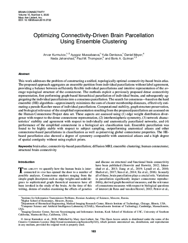 Pdf Optimizing Connectivity Driven Brain Parcellation Using Ensemble