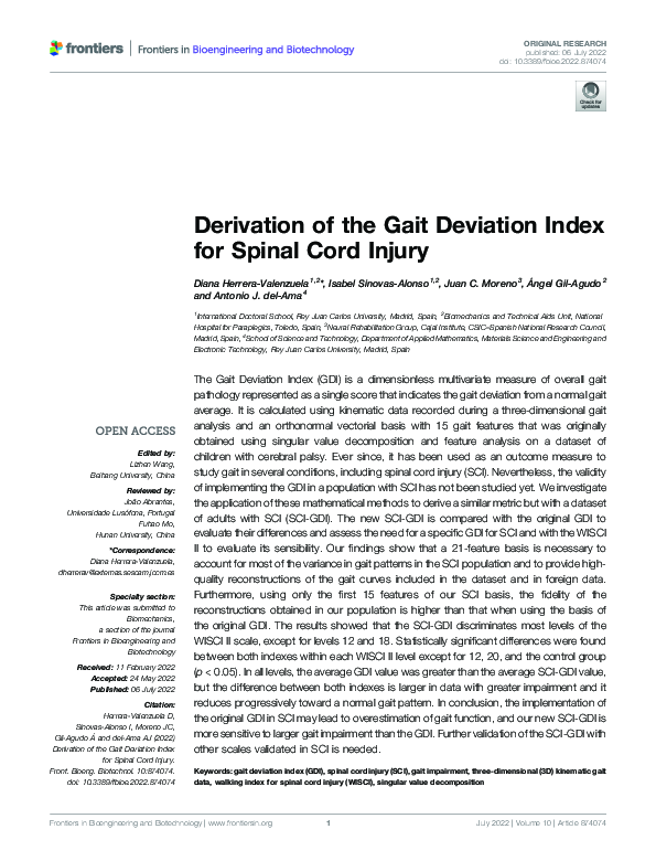 (PDF) Derivation of the Gait Deviation Index for Spinal Cord Injury