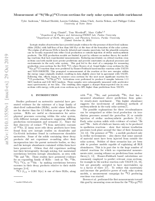 (PDF) Measurement of S34(He3,p)Cl36 cross sections for nuclide ...