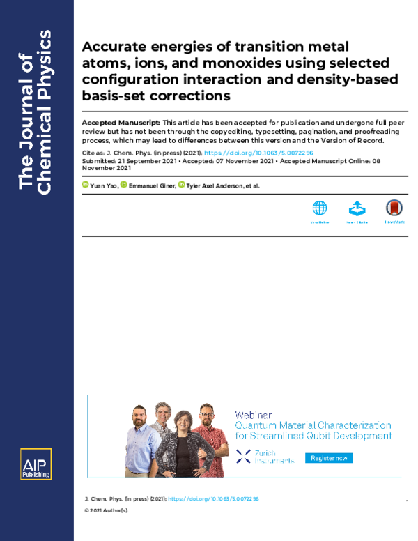 (PDF) Accurate energies of transition metal atoms, ions, and monoxides using selected ...