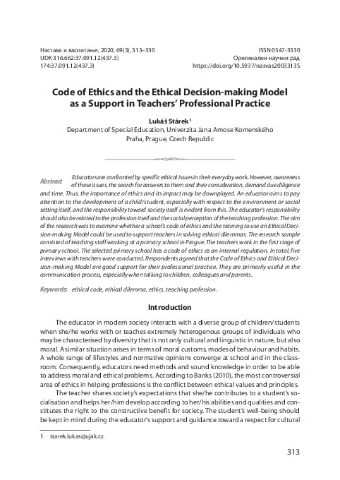 (PDF) Code of ethics and the ethical decision-making model as a support ...