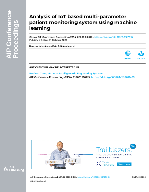 (PDF) Analysis of IoT based multi-parameter patient monitoring system using machine learning