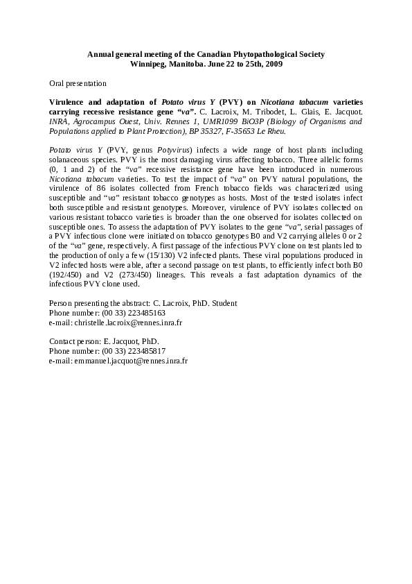 (PDF) Virulence and adaptation of Potato virus Y (PVY) on Nicotiana ...