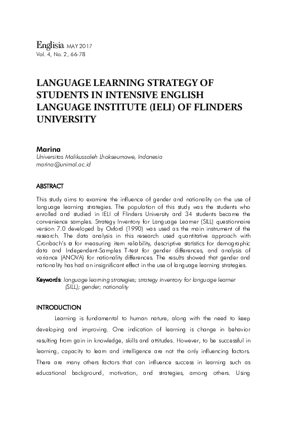 (PDF) Language Learning Strategy of Students in Intensive English ...