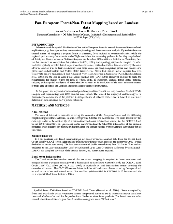 (PDF) Pan-European Forest/Non-Forest Mapping based on Landsat data