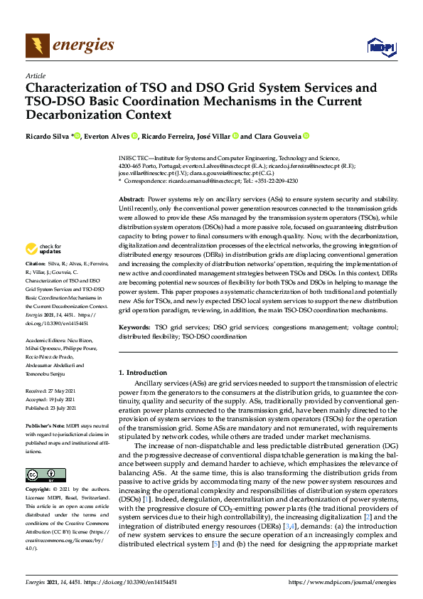 Pdf Characterization Of Tso And Dso Grid System Services And Tso Dso Basic Coordination