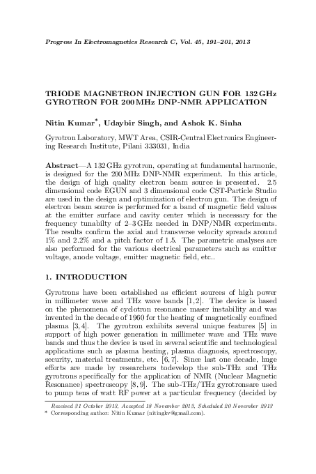 (PDF) Triode Magnetron Injection Gun for 132 GHZ Gyrotron for 200 MHZ ...