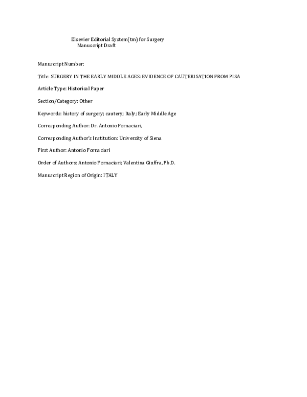 (PDF) Surgery in the early middle ages: Evidence of cauterisation from Pisa