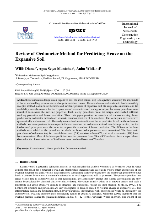 (PDF) Review of Oedometer Method for Predicting Heave on the Expansive Soil